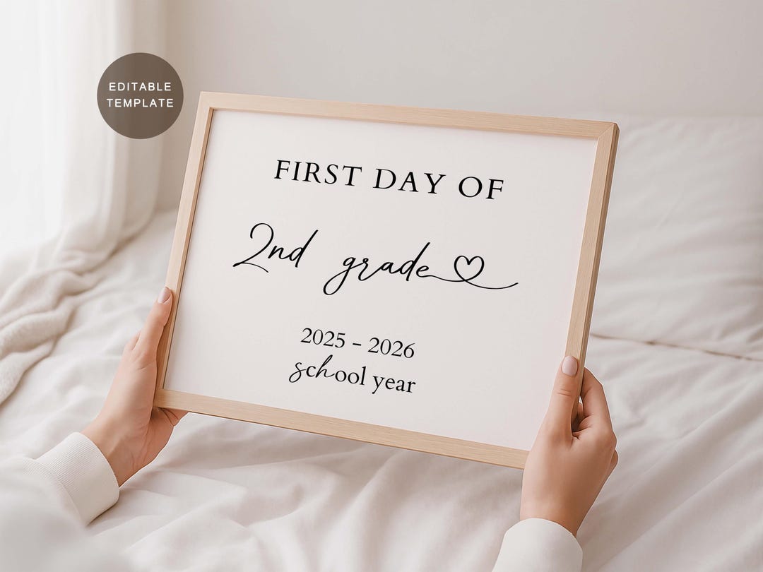 First Day of School Sign: 1st Grade Minimalist Printable Card Editable ...