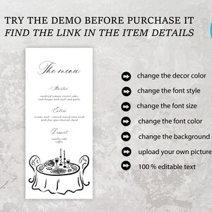 French Style Wedding Menu: Whimsical Handwritten Dinner Card (digital ...
