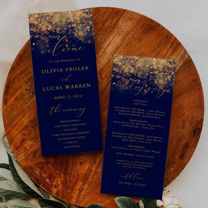 Wedding Program Template Blue and Gold, Ceremony Program, Order of ...