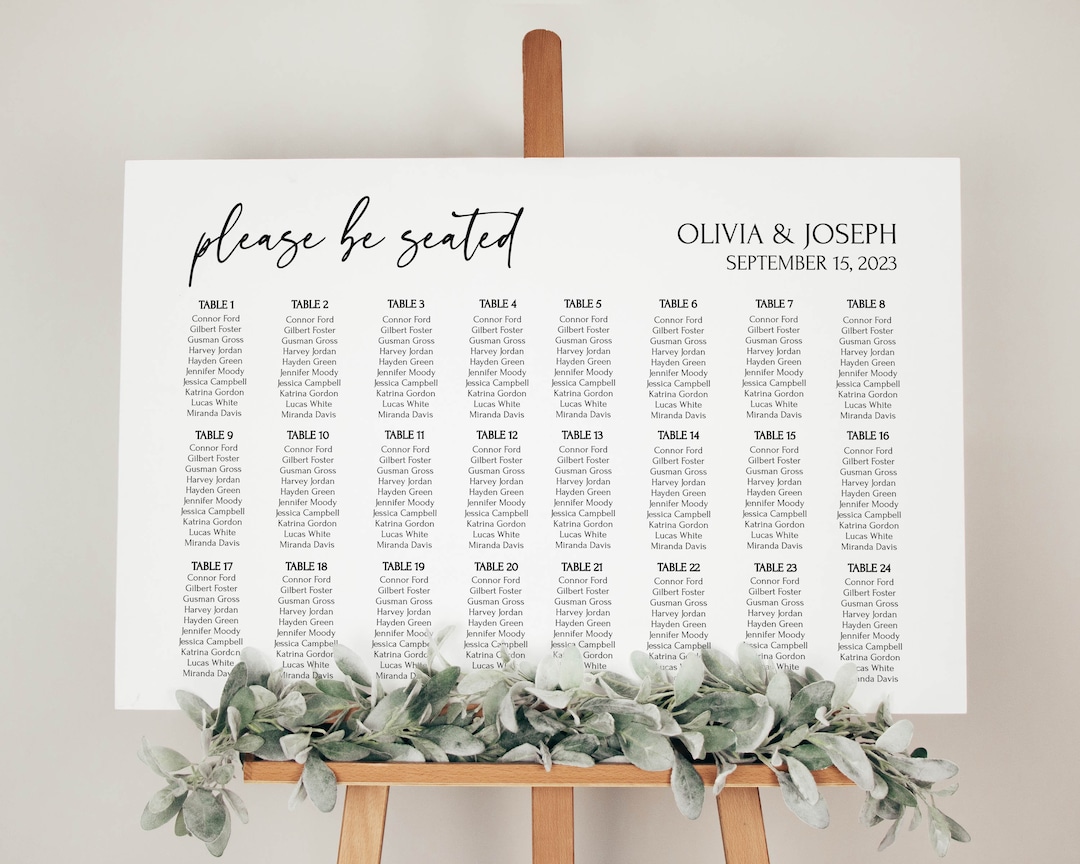 Wedding Seating Chart 24 Tables, Wedding Seating Chart Poster, Seating ...