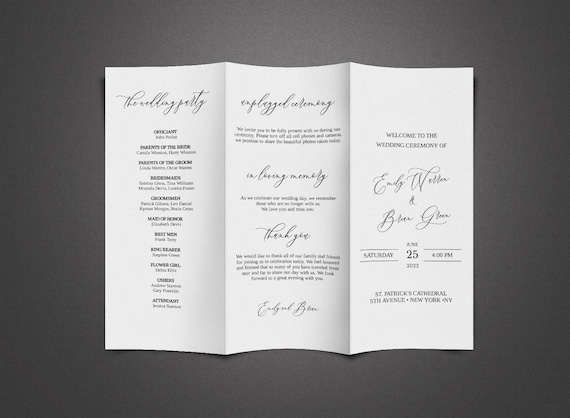Tri-fold Wedding Program Template Minimalist Ceremony - Etsy