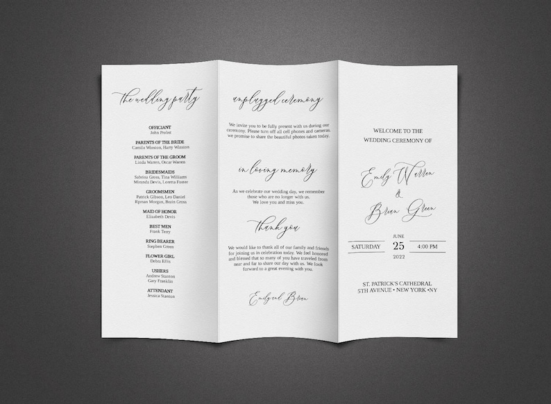 Tri-fold Wedding Program Template Minimalist Ceremony - Etsy