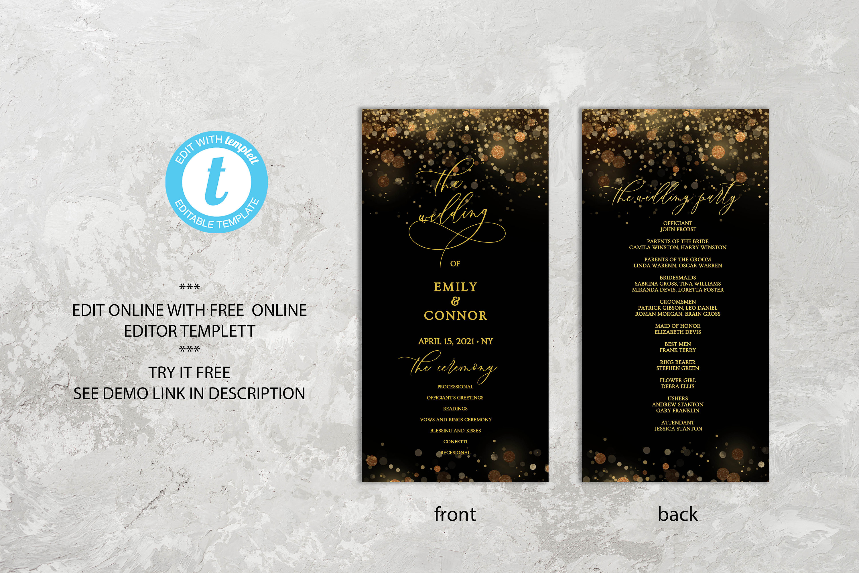 Black and Gold Programs for Wedding Ceremony Program - Etsy UK