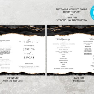 Black and Gold Folded Wedding Program Template, Booklet Wedding Program ...