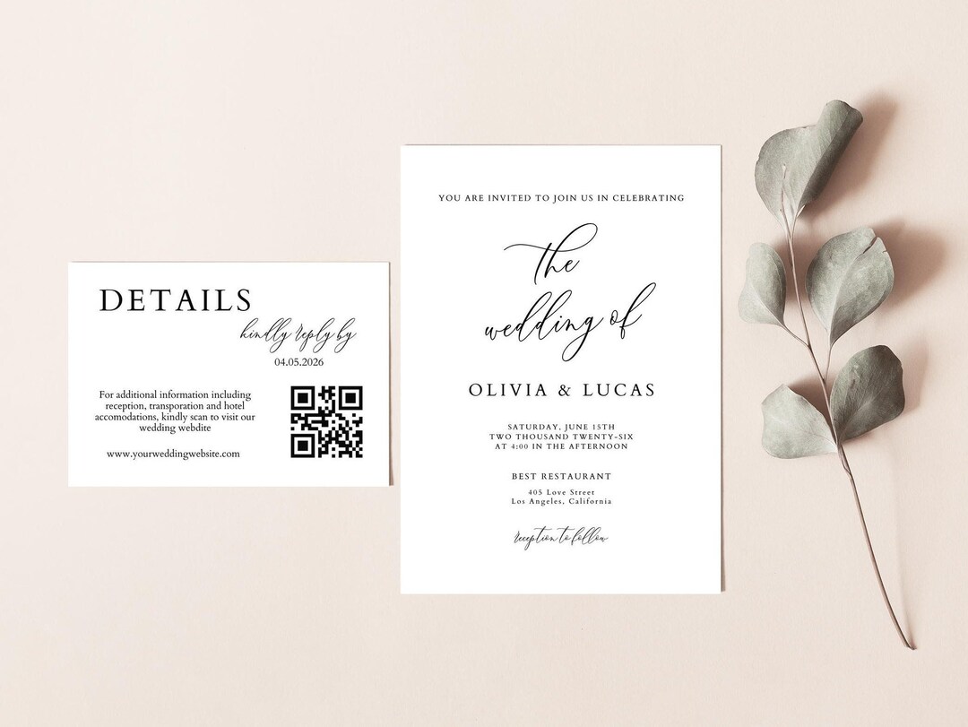 Wedding Invitation QR Code, Minimalist Wedding Invitation Template ...