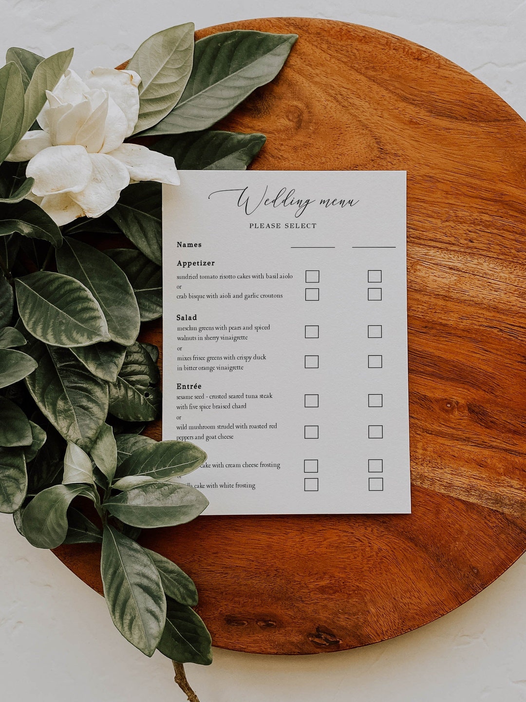 Wedding Menu Selection Card, Menu Choice Card, Wedding Menu Card ...