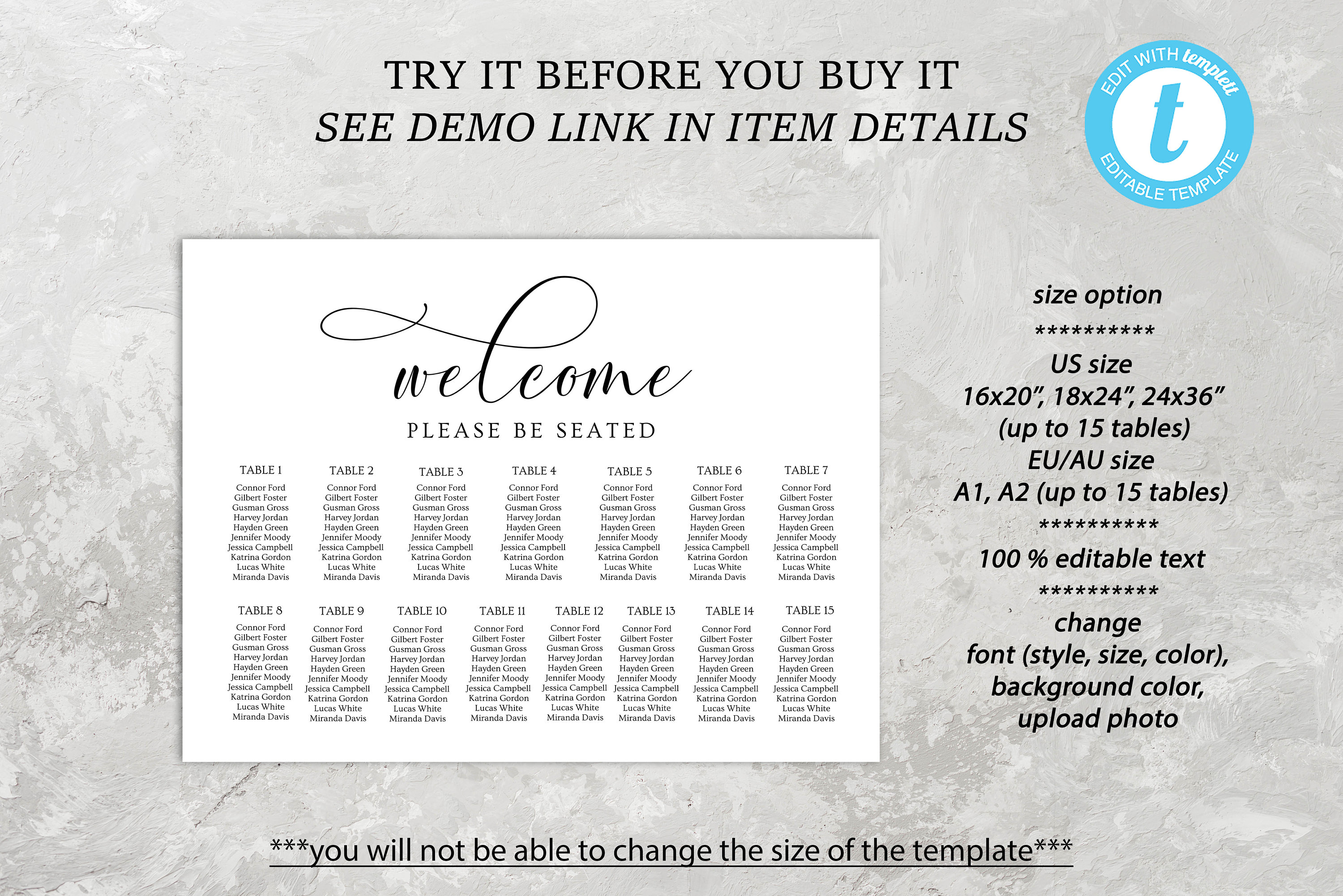 Wedding Seating Chart 15 tables Seating Chart Sign Wedding | Etsy