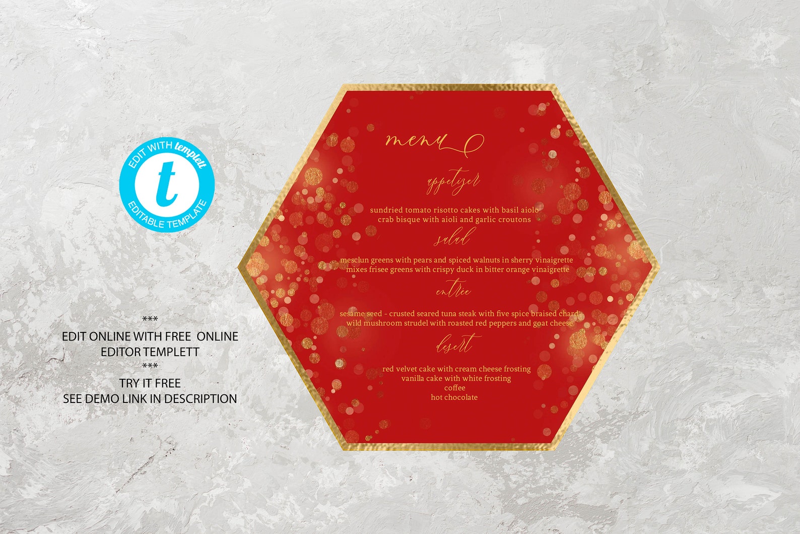 Hexagon Menu Card Template Menu Cards Dinner Party Birthday - Etsy
