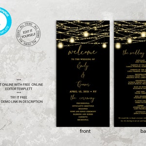 Black and Gold Wedding Program Template, Ceremony Program Template ...