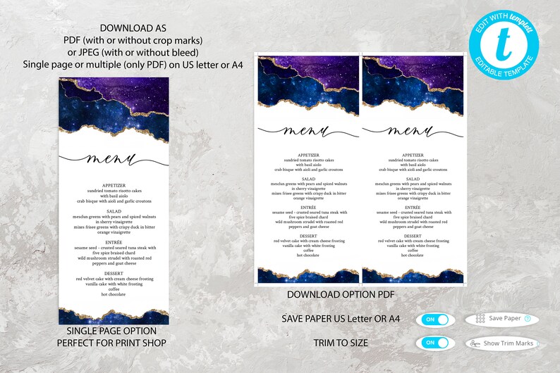 Menu Template Birthday Menu Card Galaxy Menu Card Fairytale - Etsy
