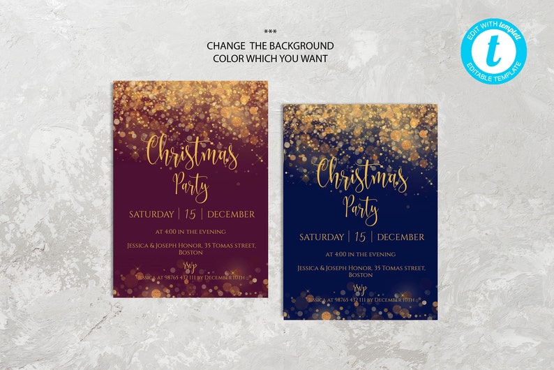 Christmas Party Invitation Template Blue Christmas | Etsy