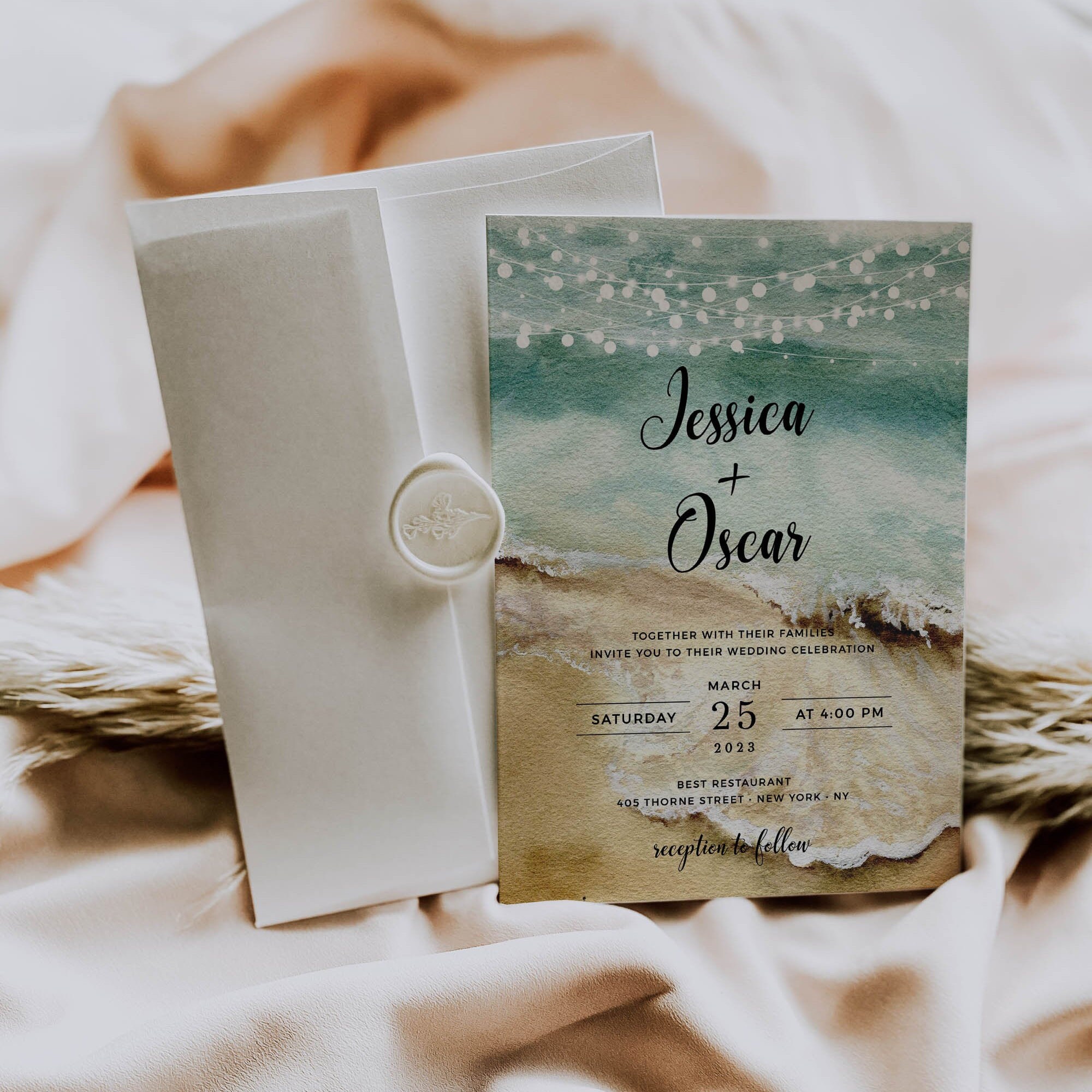 Wedding Invitation Beach Wedding Invitation Ocean Wedding - Etsy