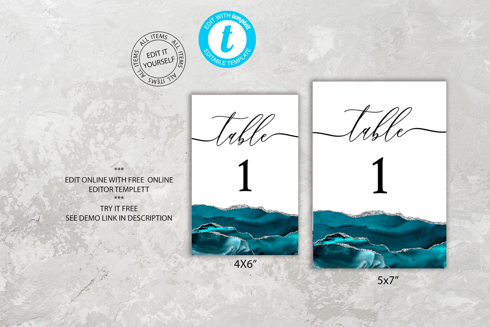 Teal and Silver Table Number Template Table Number Cards for - Etsy