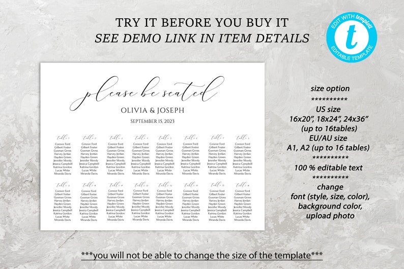 Seating Chart 16 Tables, Wedding Seating Chart Template, Wedding ...