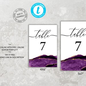Purple and Gold Table Number Template, Wedding Table Decorations, Table ...