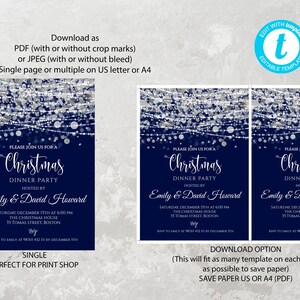 Silver Christmas Invitation, Blue and Silver Party Invitation Template ...