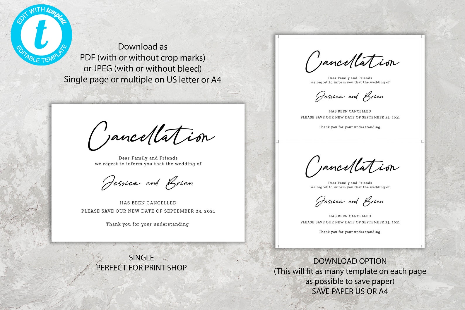 Wedding Cancellation Announcement Postcard Change of Plans - Etsy