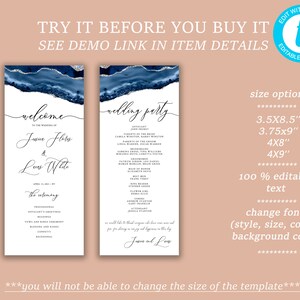 Blue Wedding Program Template, Customize Wedding Program, DIY Ceremony ...