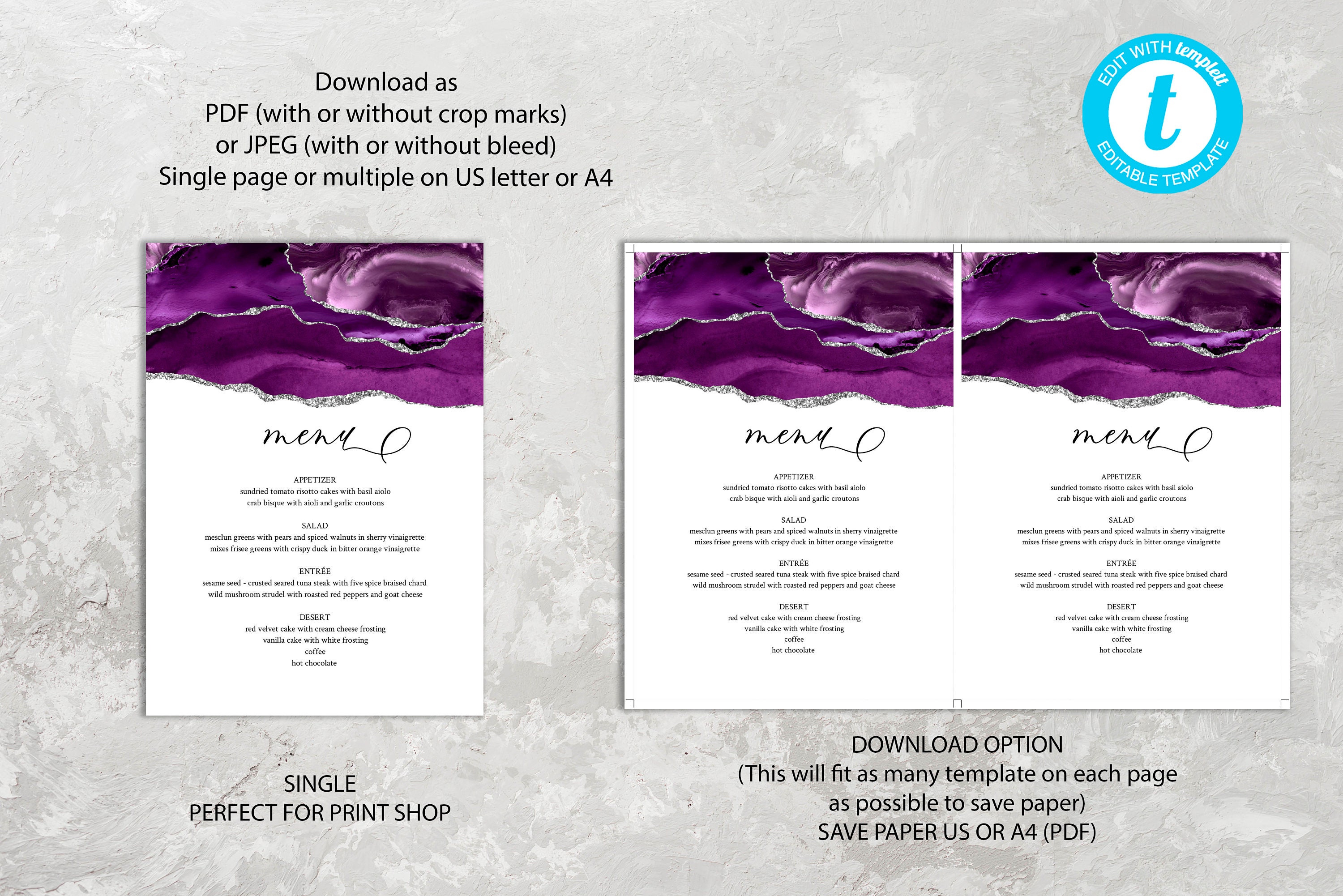 Wedding Menu Card Template Menu Card for Wedding Wedding | Etsy