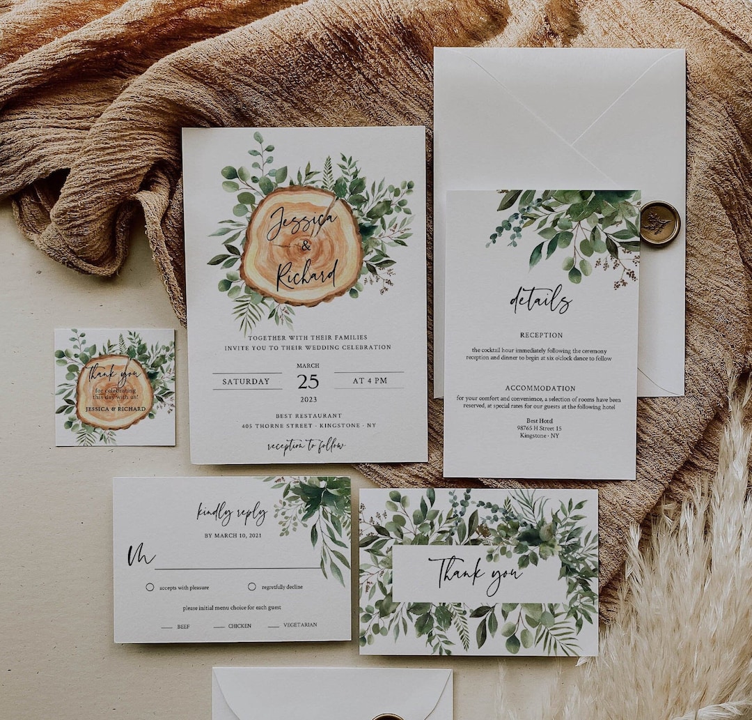 Rustic Wedding Invitation, Forest Wedding Invitation Template, Greenery ...