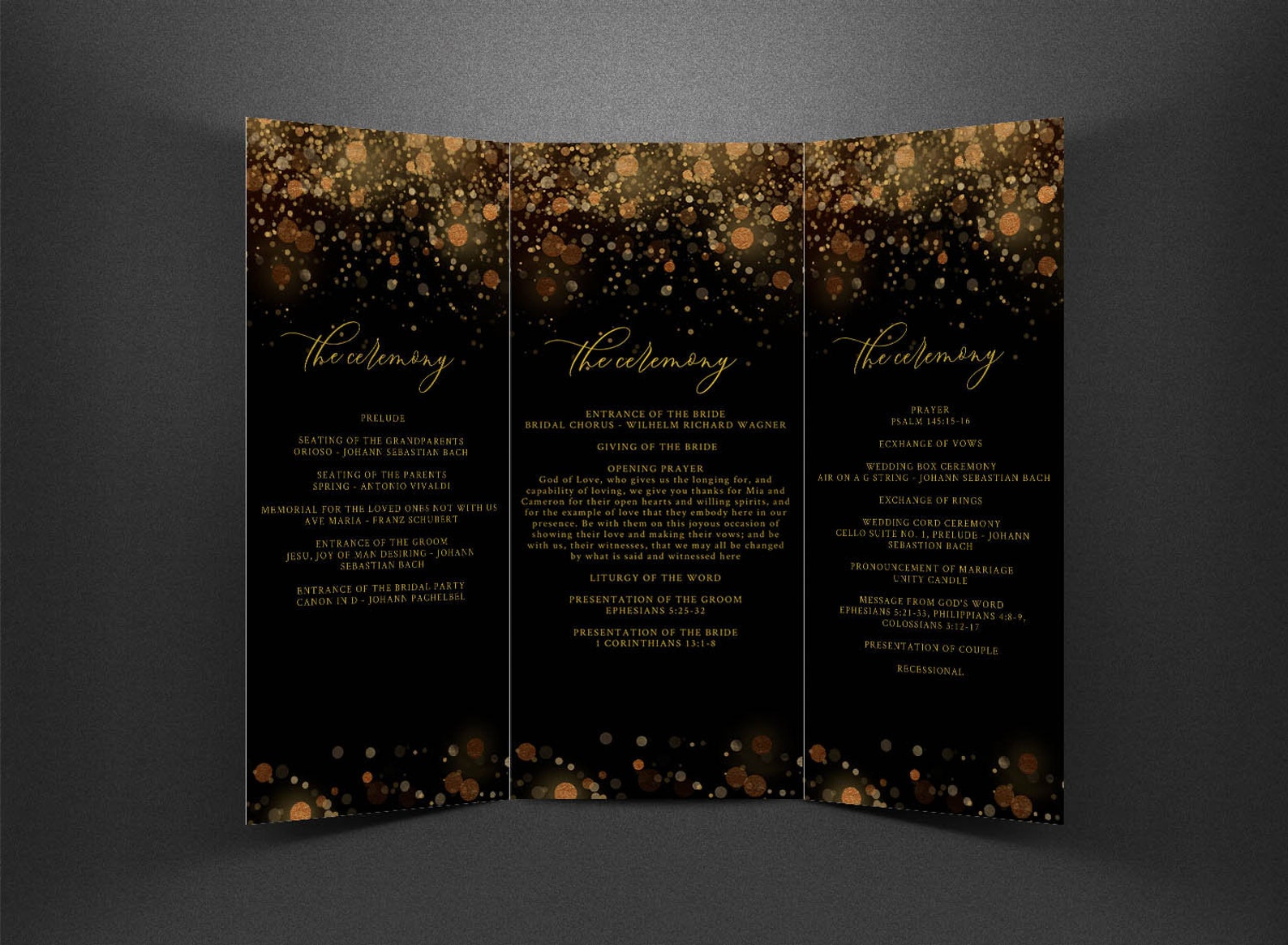 Trifold Wedding Program Template Ceremony Program Black and - Etsy