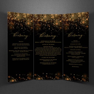 Trifold Wedding Program Template, Ceremony Program Black and Gold ...