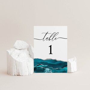 Teal and Silver Table Number Template, Table Number Cards for Wedding ...