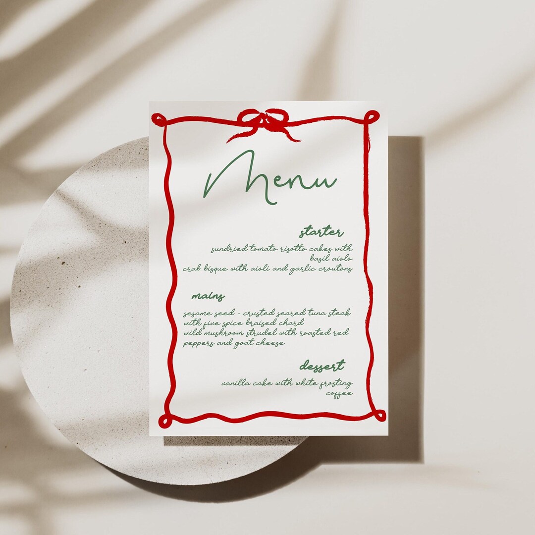 Christmas Menu Card, Fun Menu Card Template, Menu Card Wave, Holiday ...
