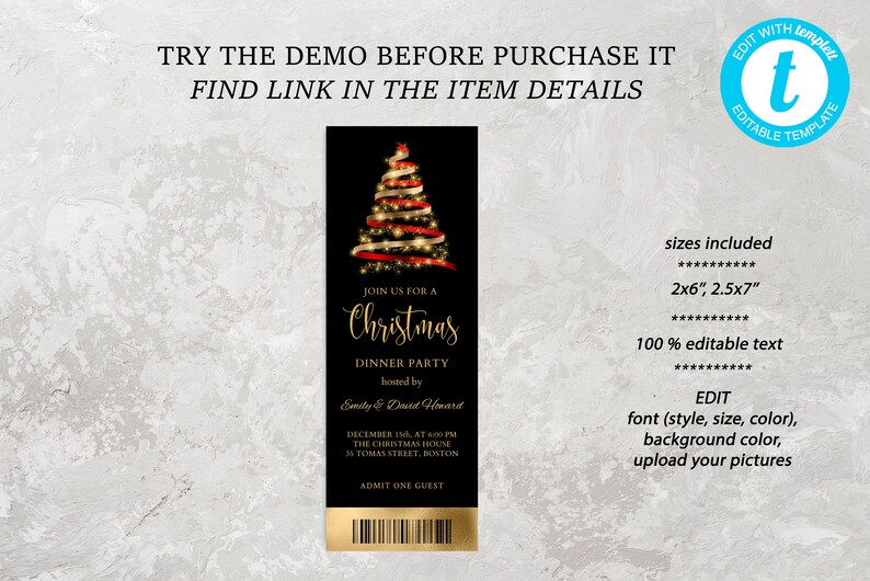 Christmas Ticket Invitation Concert Invitation Corporate - Etsy