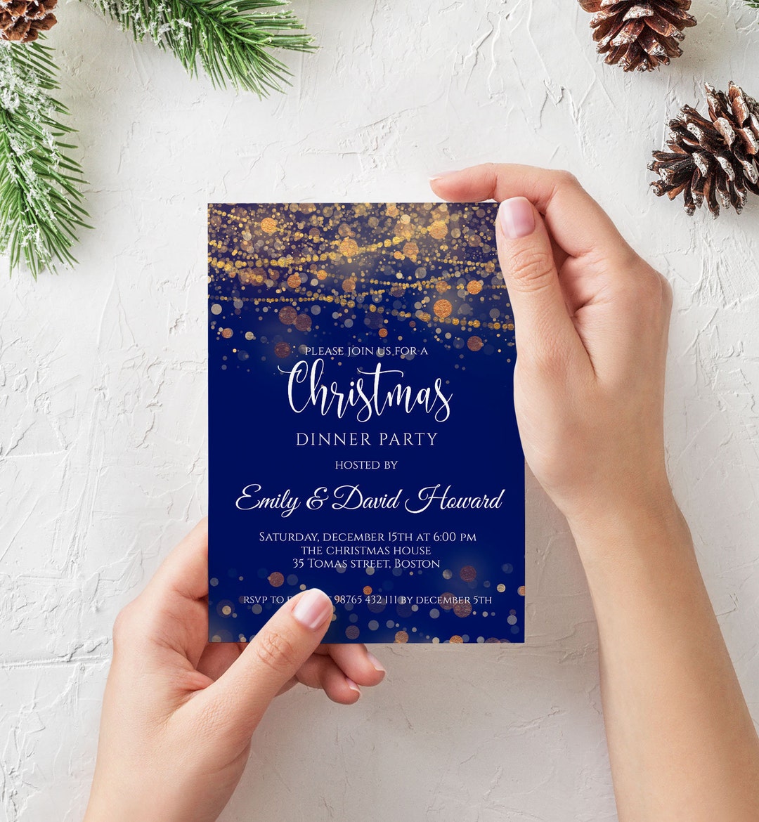 Blue Christmas Invitation Template, Gold Christmas, Template Download ...