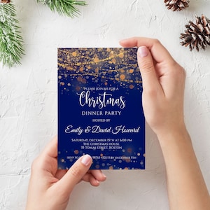 Blue Christmas Invitation Template, Gold Christmas, Template Download ...