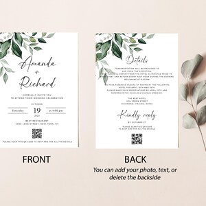 Wedding Invitation QR Code, Greenery Wedding Invitation Template ...