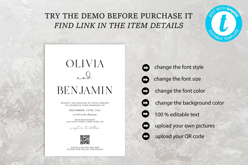 Wedding Invitation With QR Code Printable Wedding Invitation - Etsy