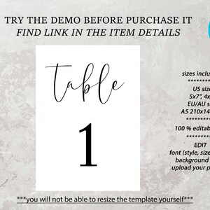 Table Numbers Wedding Template, Modern Minimalist Table Number ...