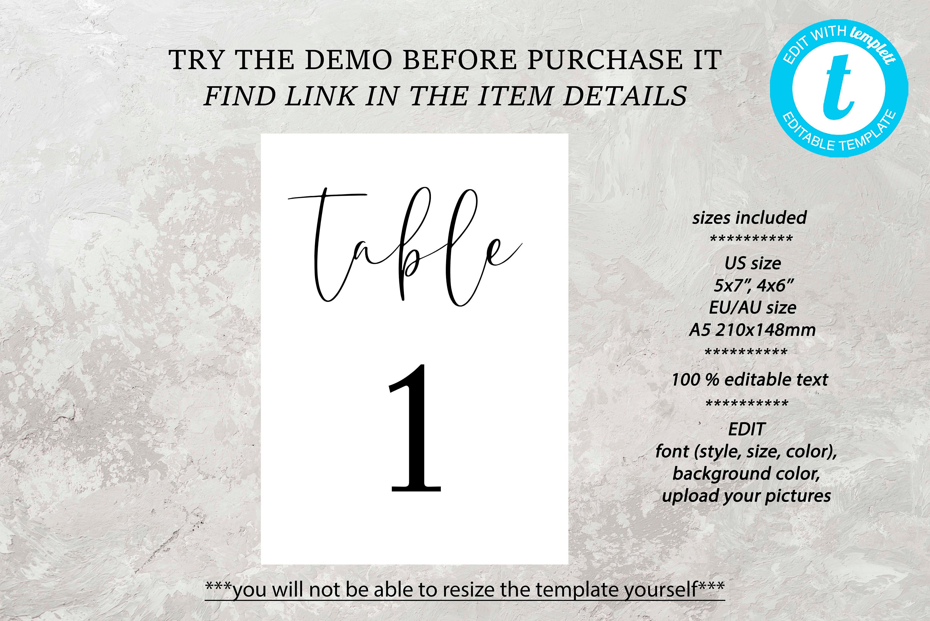 Table Numbers Wedding Template Modern Minimalist Table Number - Etsy