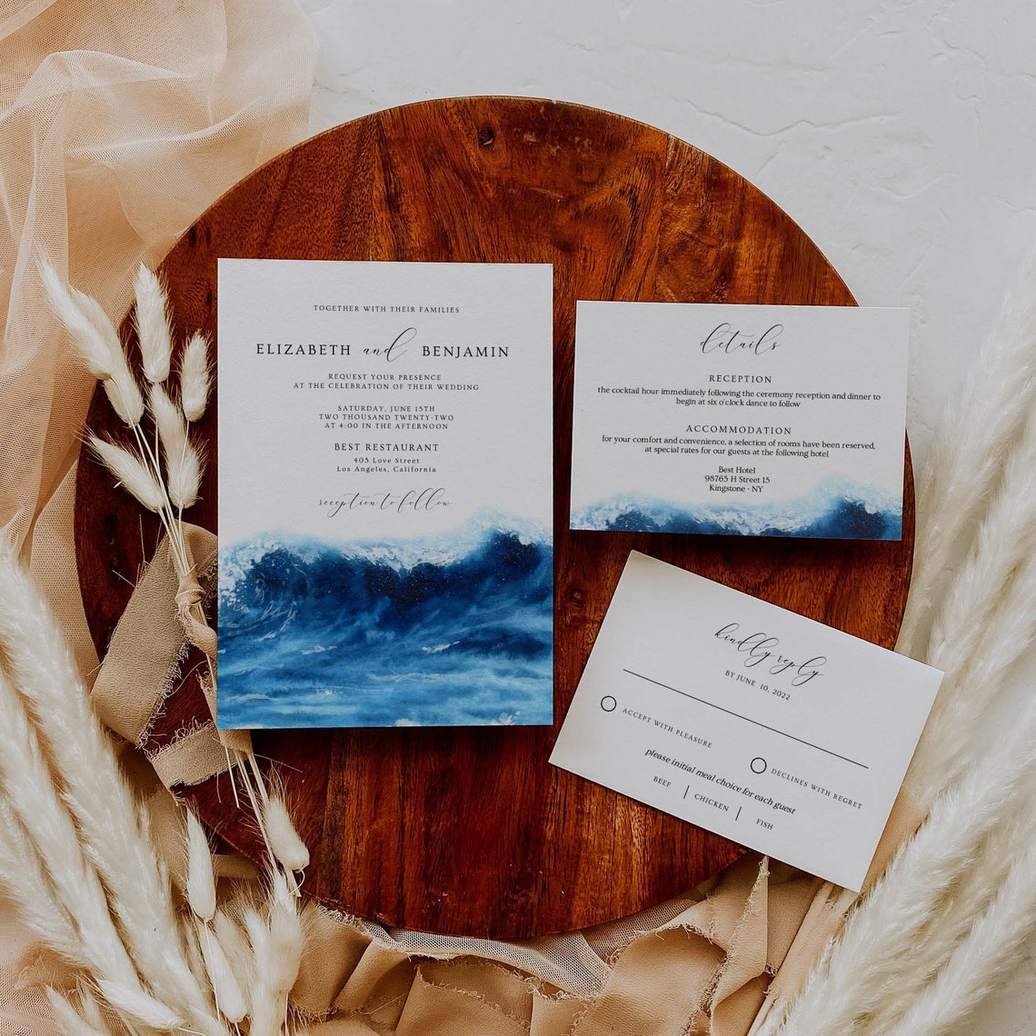 Watercolor Wedding Invitation Ocean Template Blue Wedding | Etsy