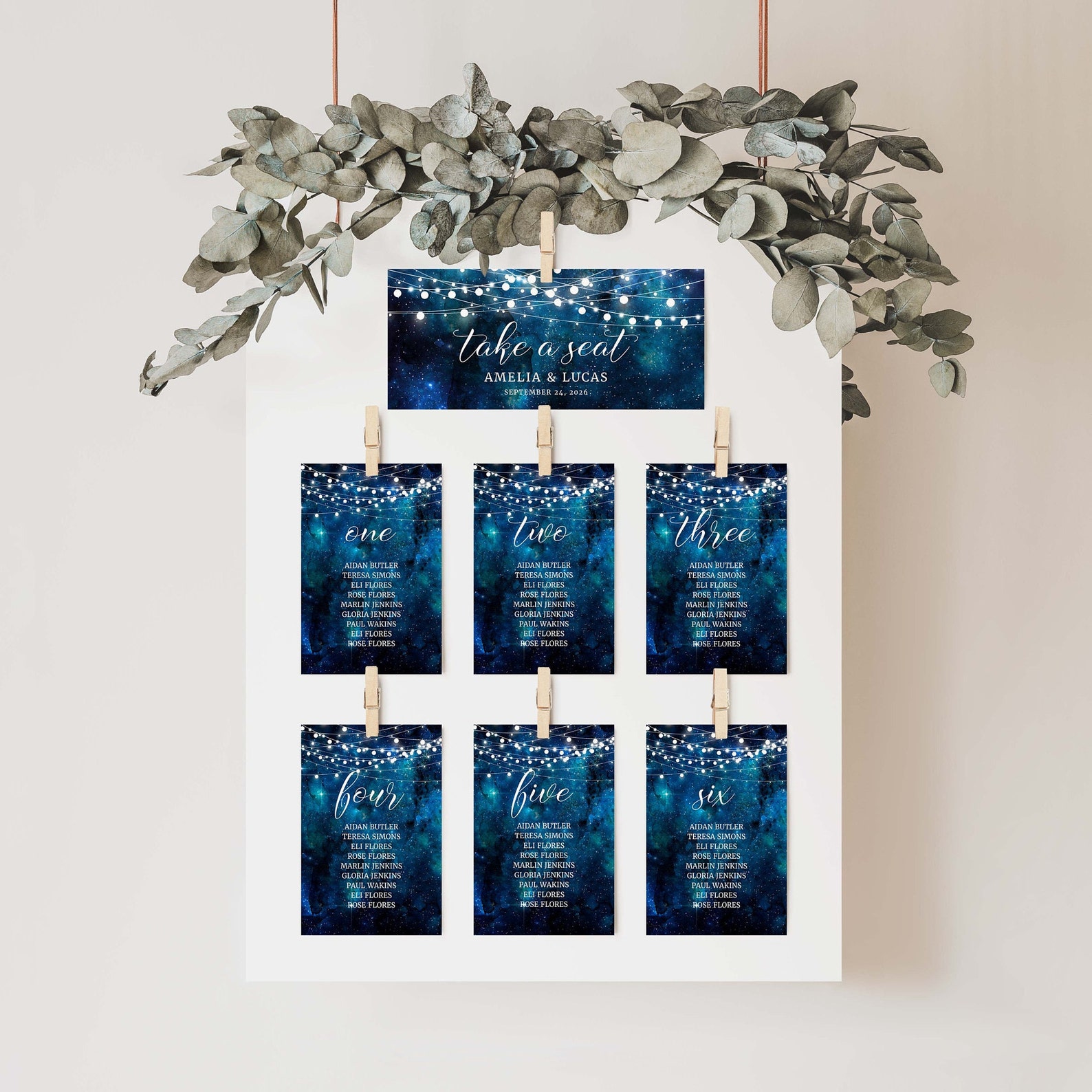 Seating Chart Card Galaxy, Wedding Table Seating Chart Card, Celestial ...