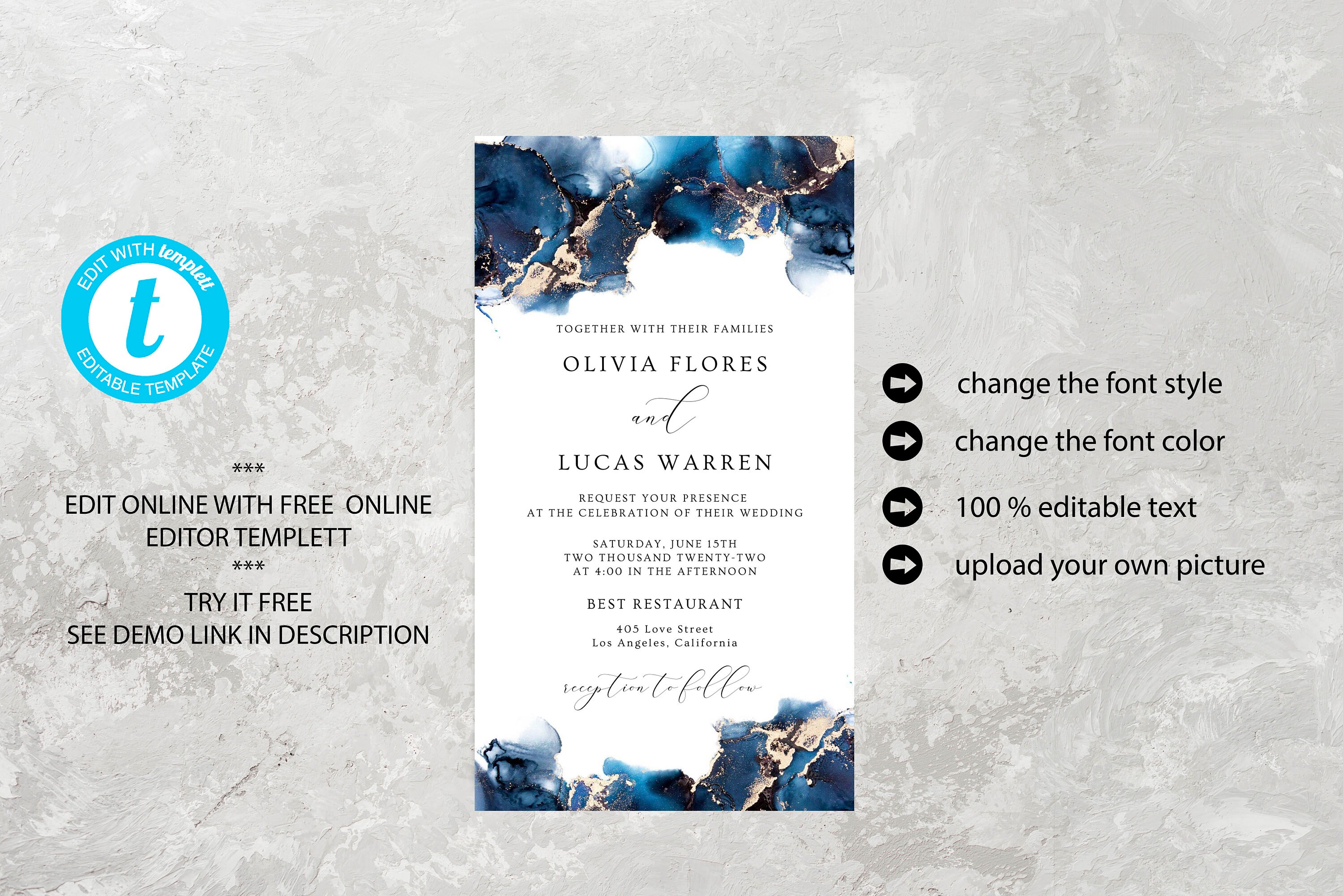 RHEA Wedding Invitation Electronic Wedding Invitation | Etsy