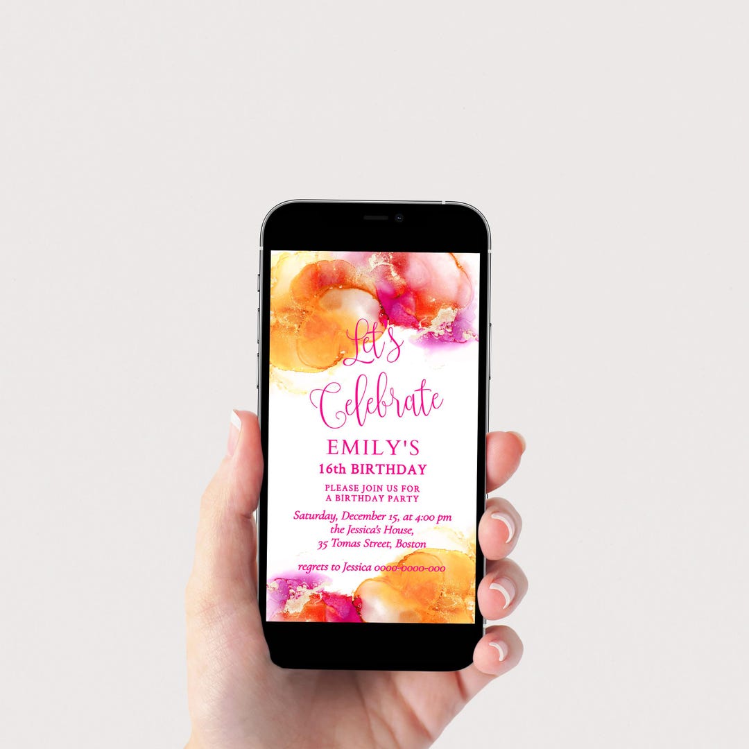 Bright Orange and Pink Birthday Invitation for a Girl, Any Text ...