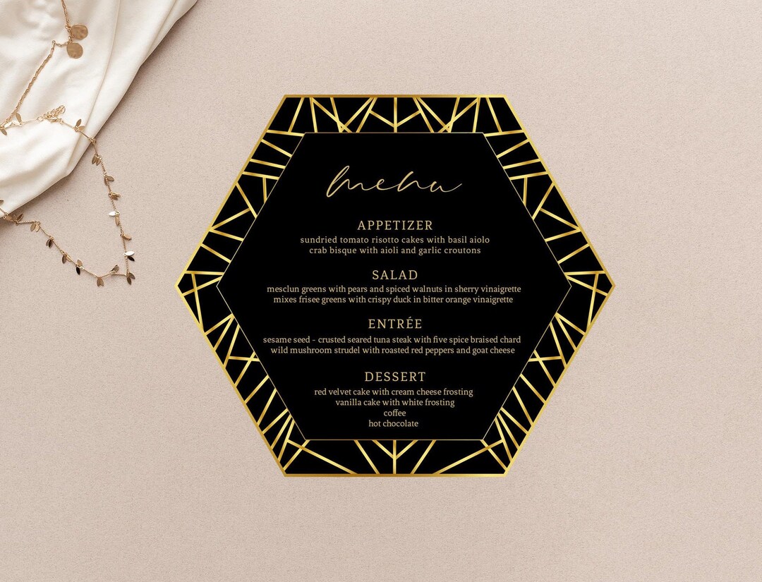 Wedding Menu Hexagon, Wedding Menu Geometric, Birthday Menu Card Black ...
