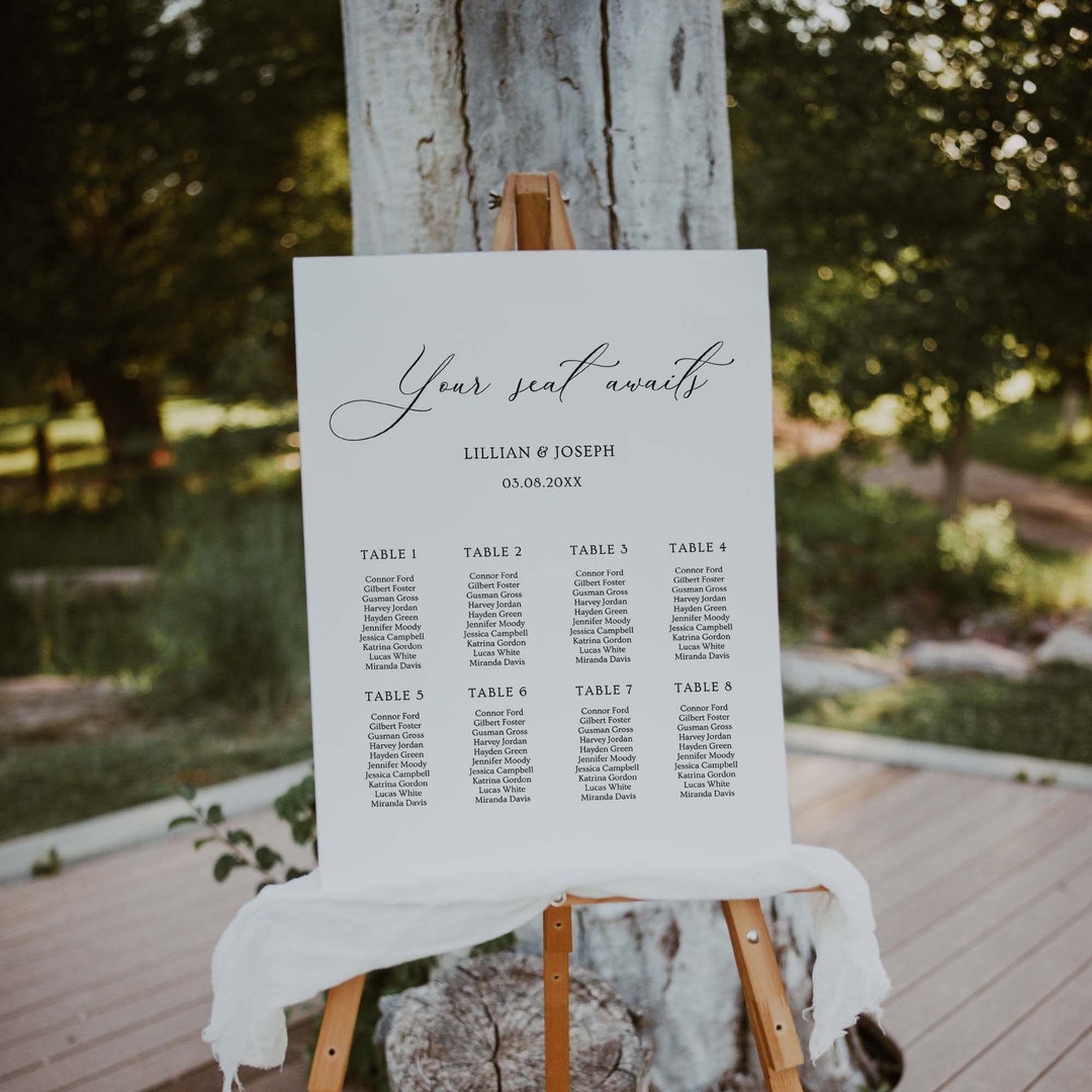 Wedding Seating Chart Template for 8 Tables, Wedding Seating Chart Sign ...