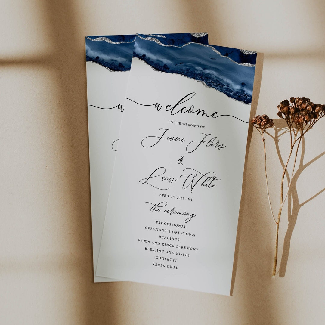Blue Wedding Program Template, Customize Wedding Program, DIY Ceremony ...