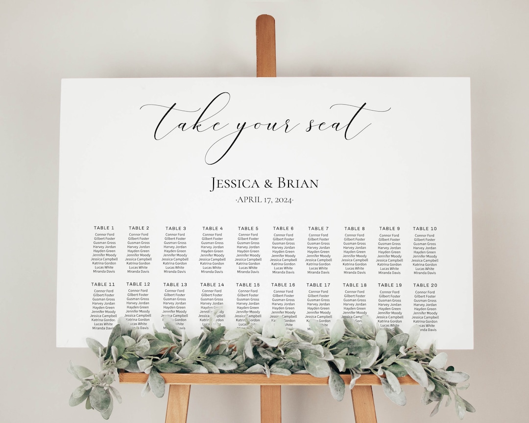 Wedding Seating Chart 20 Tables, Minimalist Seating Chart Template ...