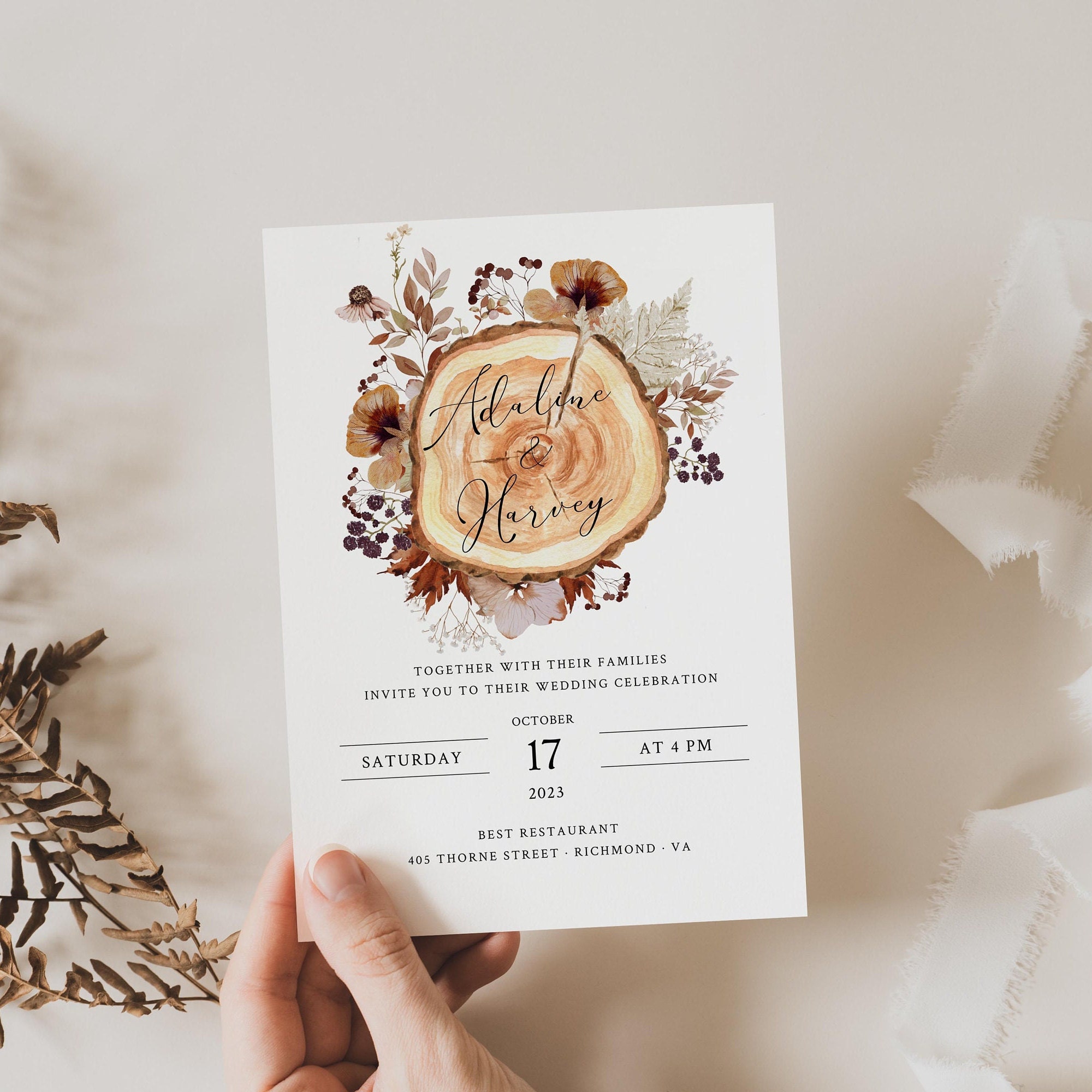 Wedding Invitation Fall Wedding Invitation Rustic Autumn - Etsy