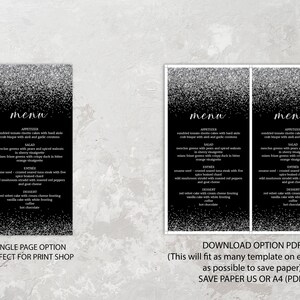 Black and Silver Menu Card Template, Wedding Menu Card Glitter Silver ...