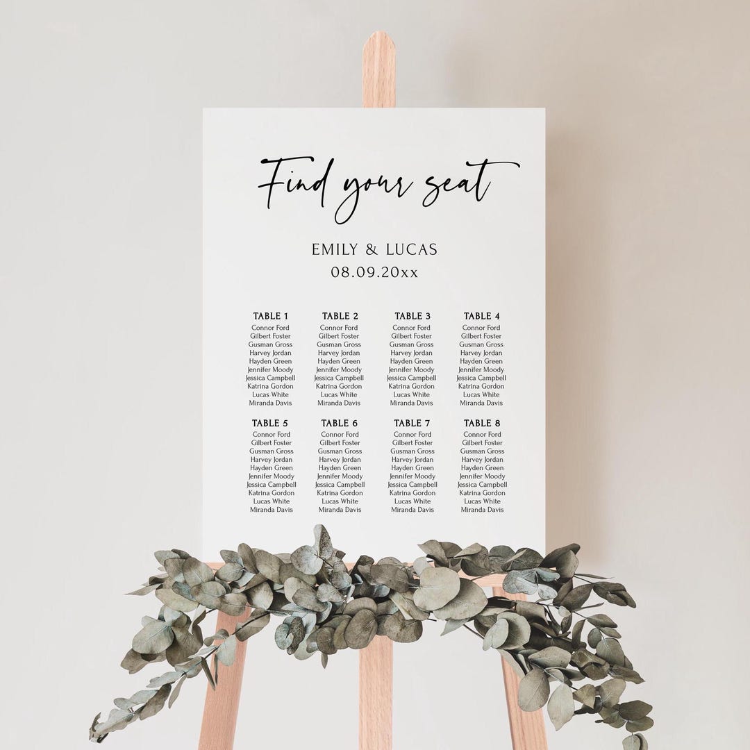 Wedding Seating Chart for 8 Tables, Minimalist Seating Chart, Small ...