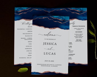 Black and Gold Folded Wedding Program Template Booklet | Etsy