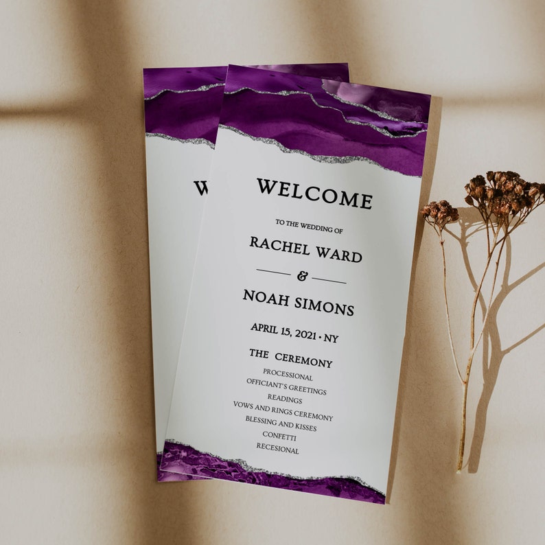 Purple and Gold Wedding Program Template Ceremony Program - Etsy