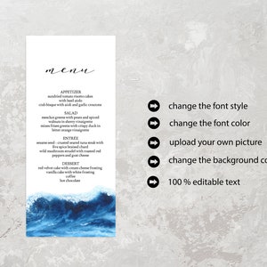 Wedding Menu Blue Watercolor, Wedding Menu Ocean, Wedding Menu Card ...