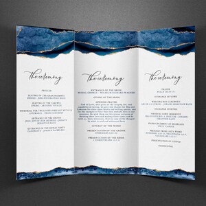 Blue and Gold Wedding Program Template, Trifold Wedding Program ...